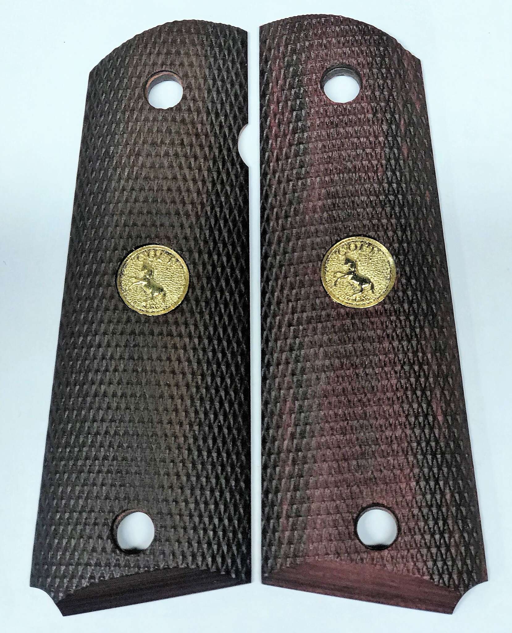 Colt 1911 Full Size Checkered Rosewood Grips Gold Medallions – The ...